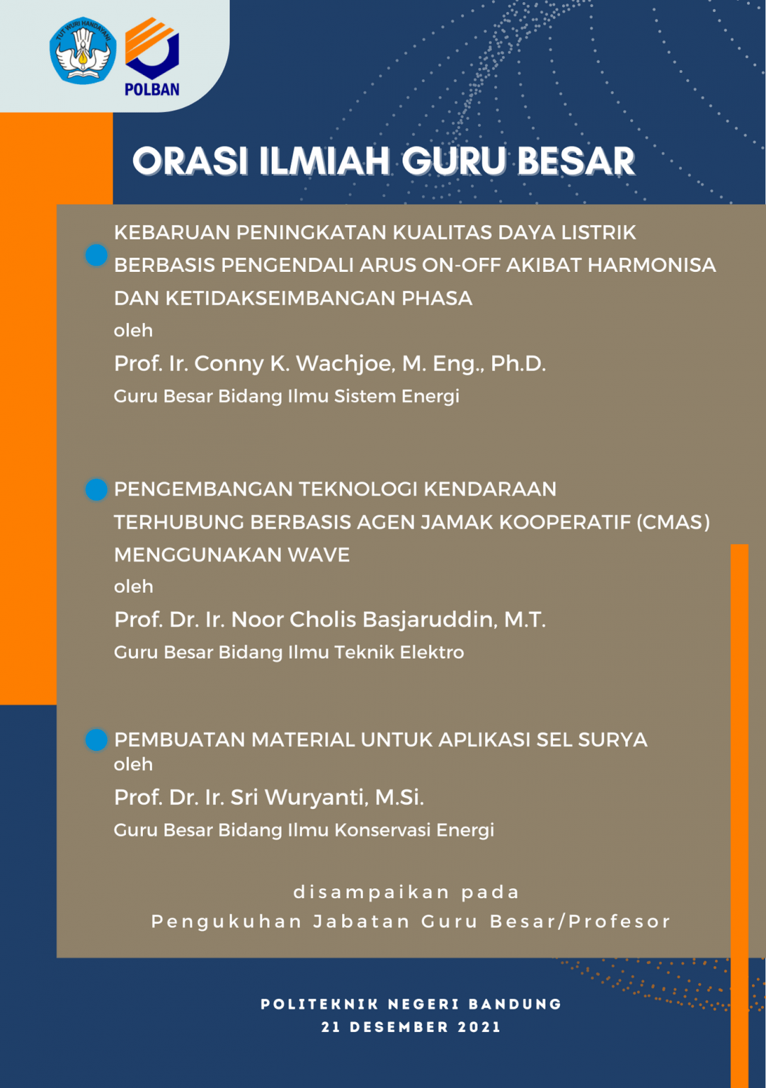 Pengukuhan dan Orasi Ilmiah Guru Besar – Politeknik Negeri Bandung